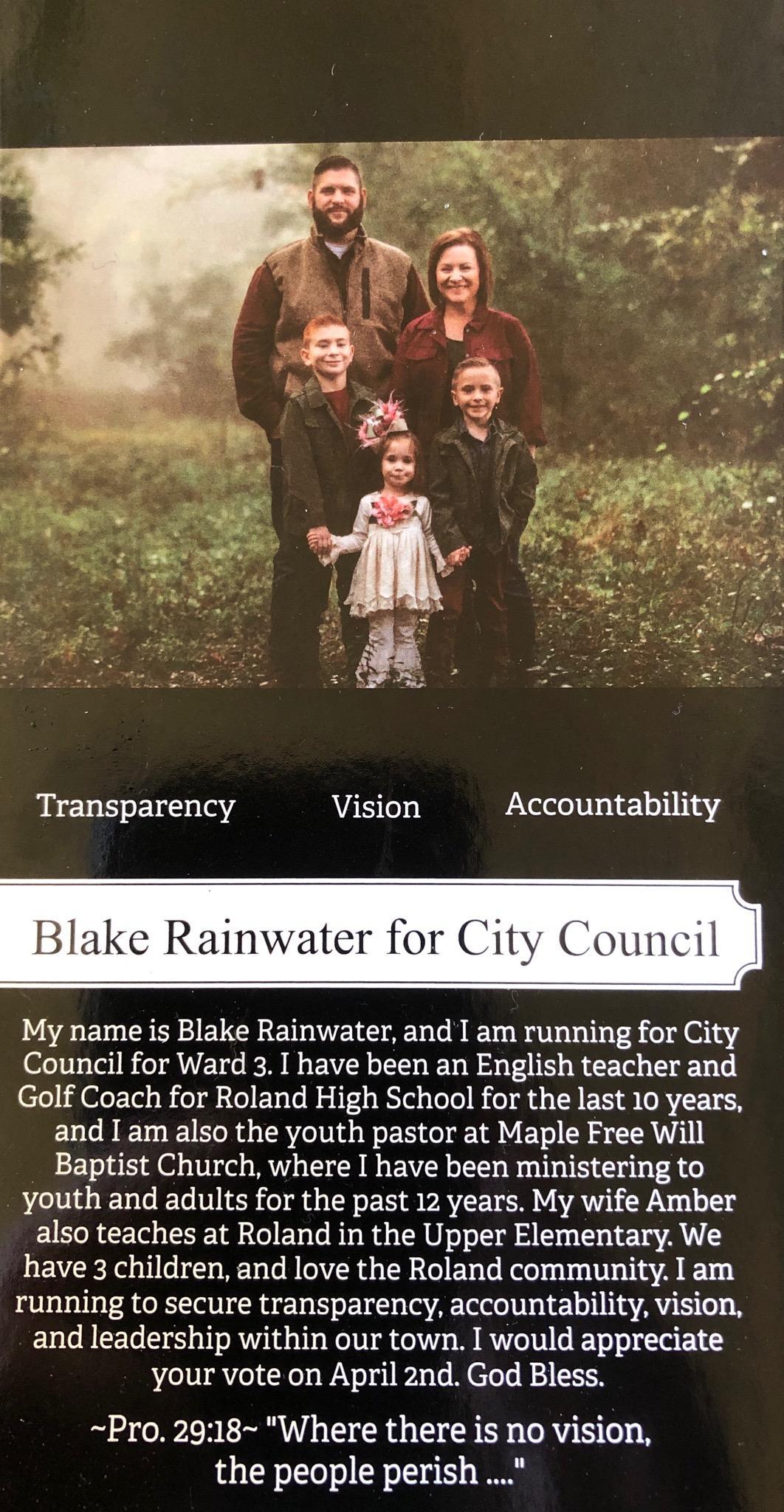 Rainwater Running For Roland City Council - Eastern Times Register